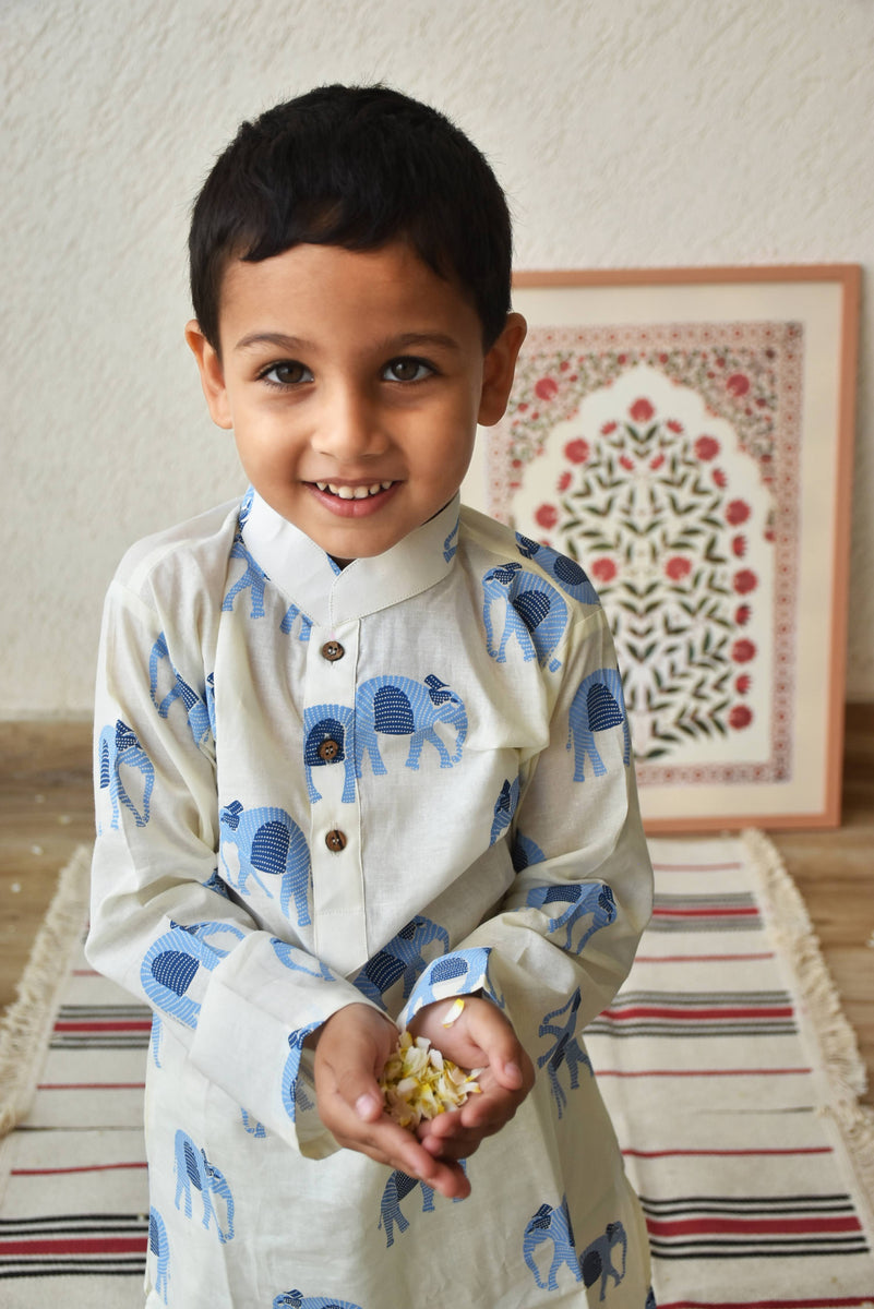 Rupa The Elephant (White)- Ethnic Wear Boys – mouseinthehouse